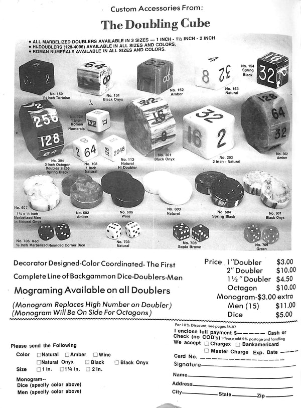 "Backgammon Illustrated Collector's Edition Magazine Number 1" 1975 (S