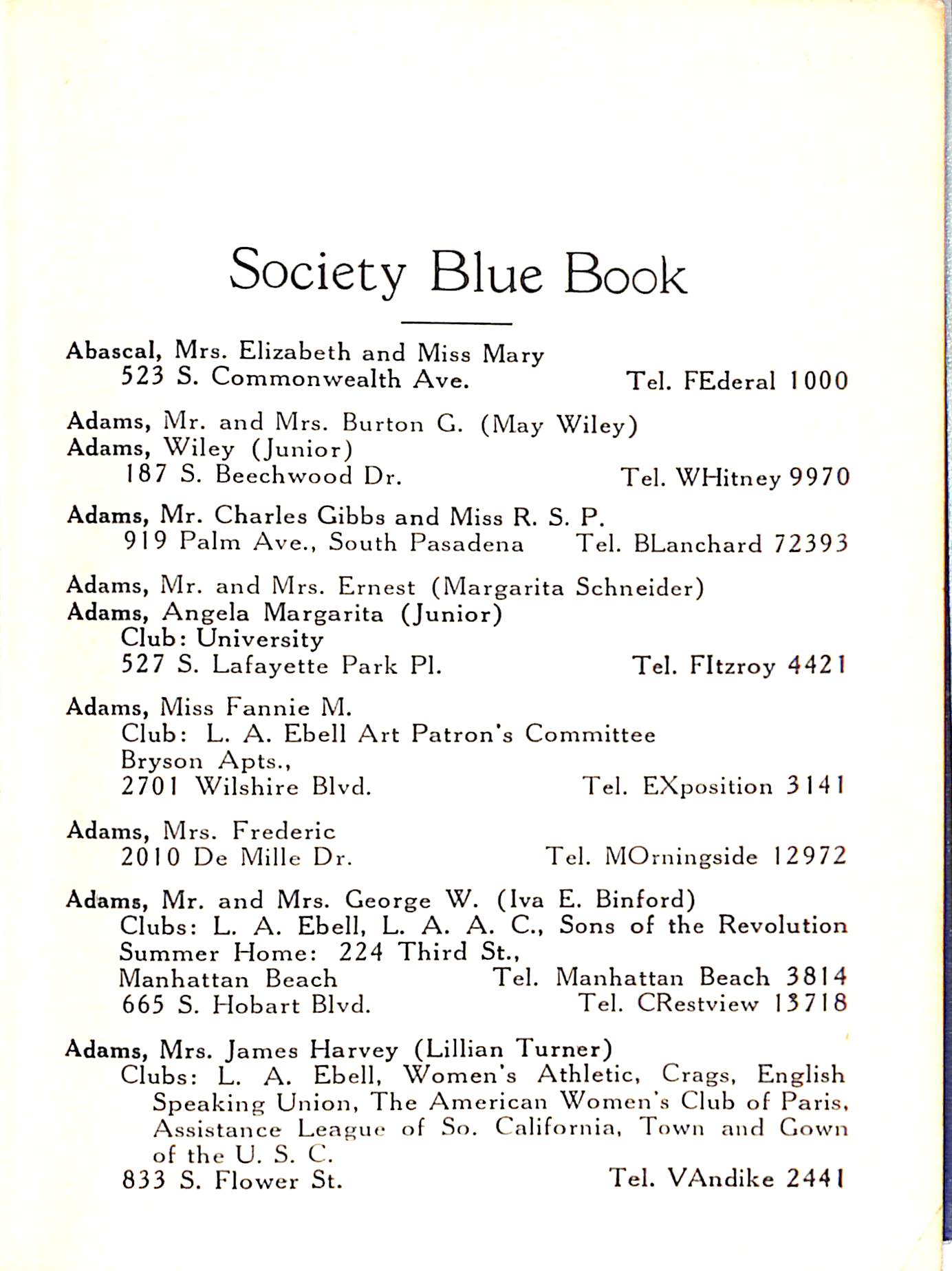 "Southwest California Blue Book" 1936 BERRY, Lenora King [editor]