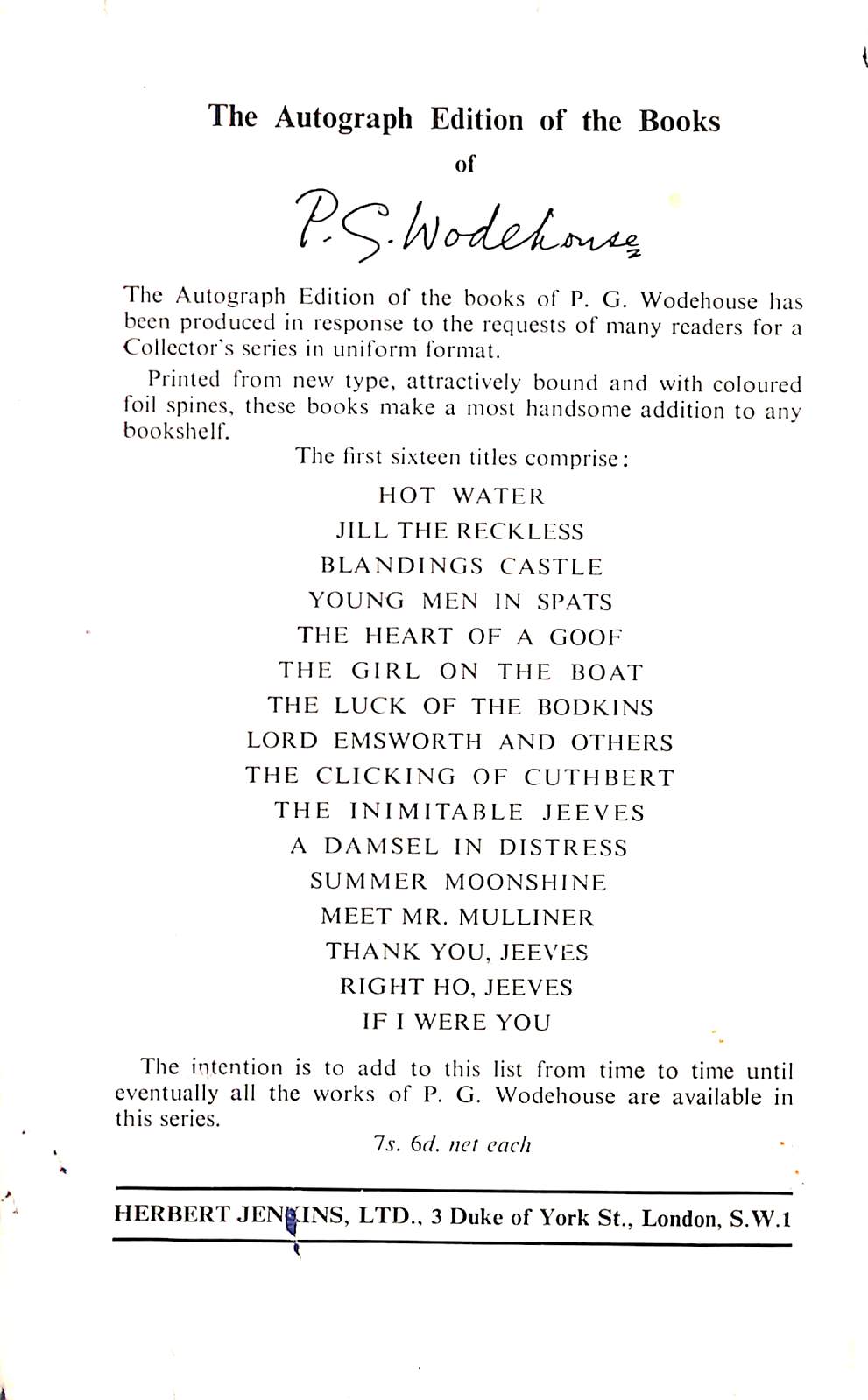 "Cocktail Time" 1958 WODEHOUSE, P.G.