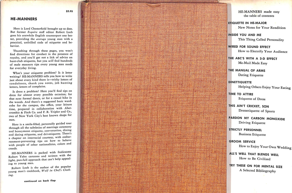 "He-Manners: Young Man's Book Of Etiquette" 1954 LOEB, Robert H. Jr.