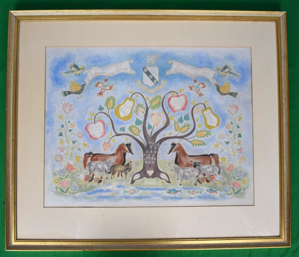 Cary Family Tree 1957 Watercolor By Ginny Tillou