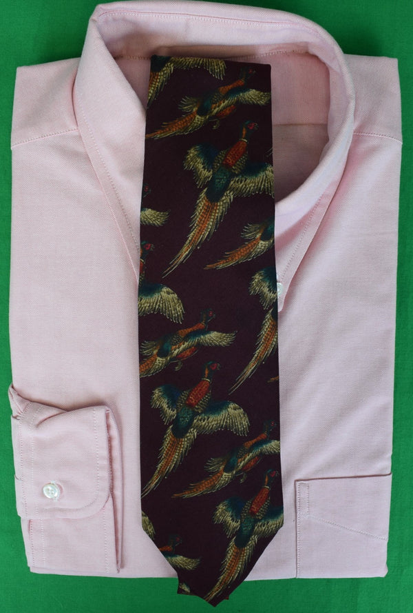 "Polo Ralph Lauren Burgundy Silk/ Wool Pheasant Print Club Tie"