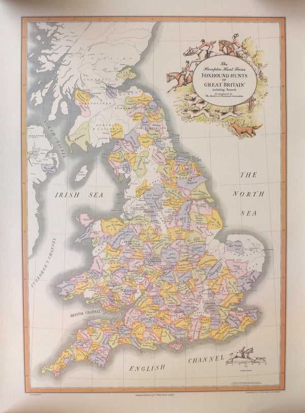 "Map Of The Foxhound Hunt's Of Great Britain Including Kennels" 1984
