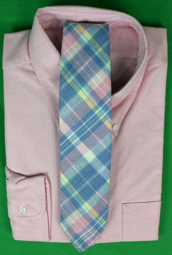 "Brooks Brothers Pink/ Blue Pastel Cotton Madras Tie"