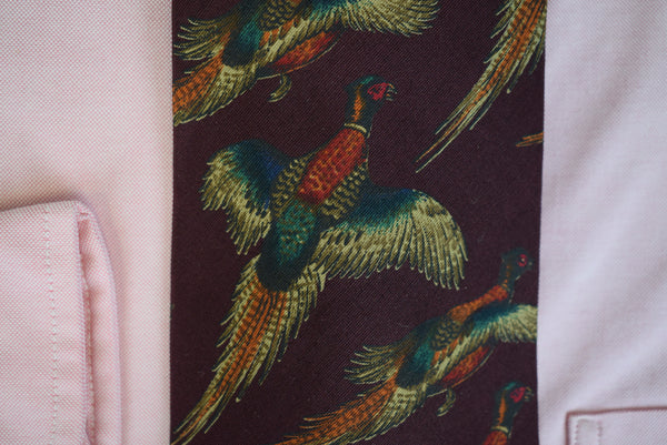 "Polo Ralph Lauren Burgundy Silk/ Wool Pheasant Print Club Tie"
