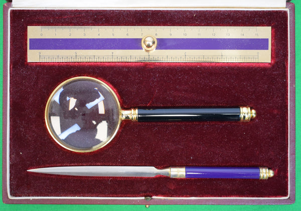 Asprey Bond Street Lacquer Handle Magnifying Glass, Ruler & Paperknife