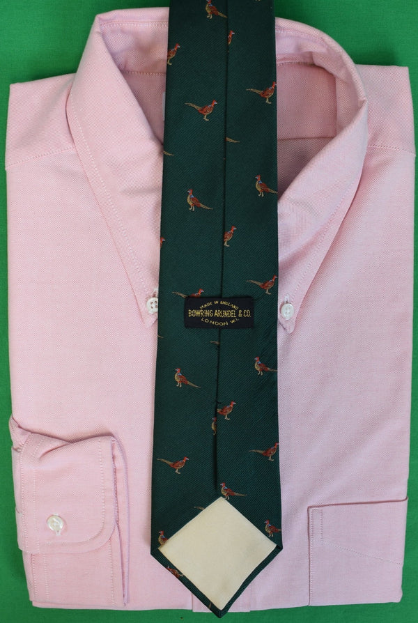 Bowring Arundel & Co. Hunter Green English Silk Pheasant Print Club Ti