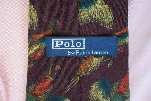 "Polo Ralph Lauren Burgundy Silk/ Wool Pheasant Print Club Tie"