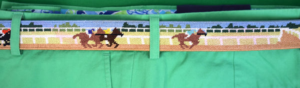 "Hand-Needlepoint Horse Racetrack Belt" Sz 40 (SOLD)
