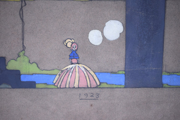 'Design For A Fan' 1923 Pastel of Stage Set by Cecil Beaton