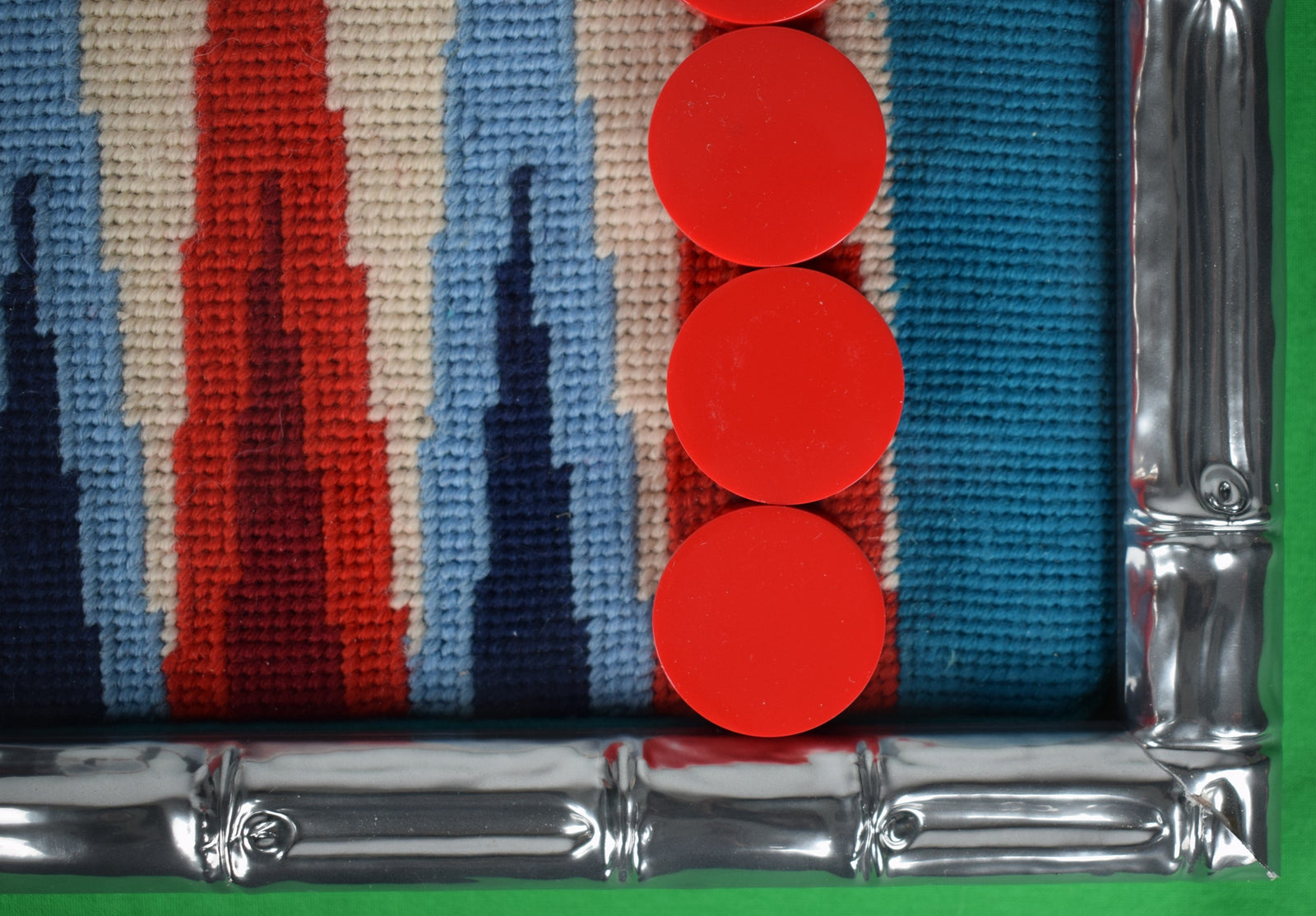 Needlepoint Backgammon Board w/ Red/ Blue Checkers