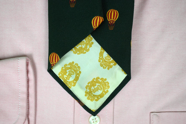 "Chipp Hunter Green w/ Red/ Gold Hot Air Balloon Print Poly Tie" (SOLD