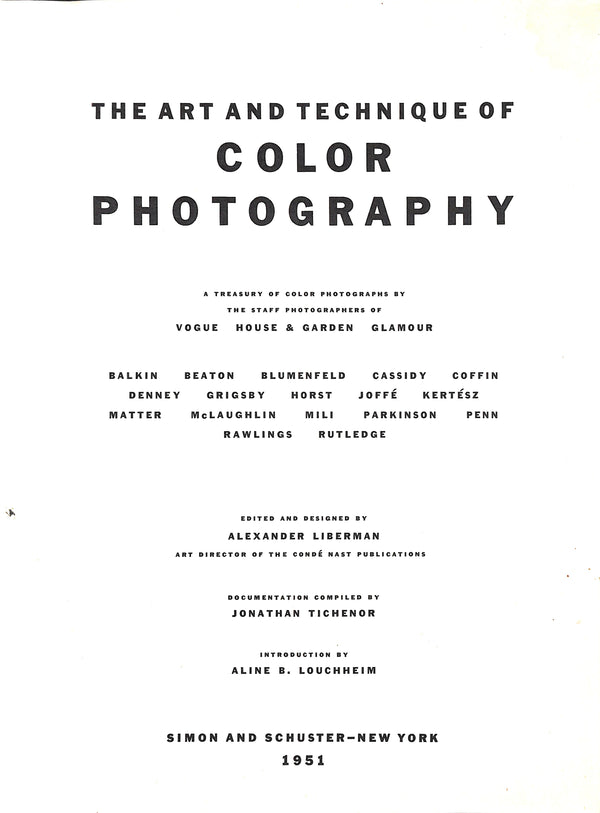 "The Art And Technique Of Color Photography" 1951 LIEBERMAN, Alexander