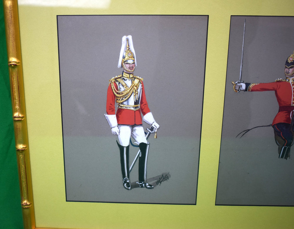 Three Guardsmen Gouache Triptych By Herbert Benham