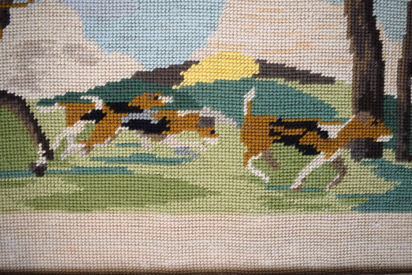 Hand-Needlepoint Fox-Hunter Framed Panel