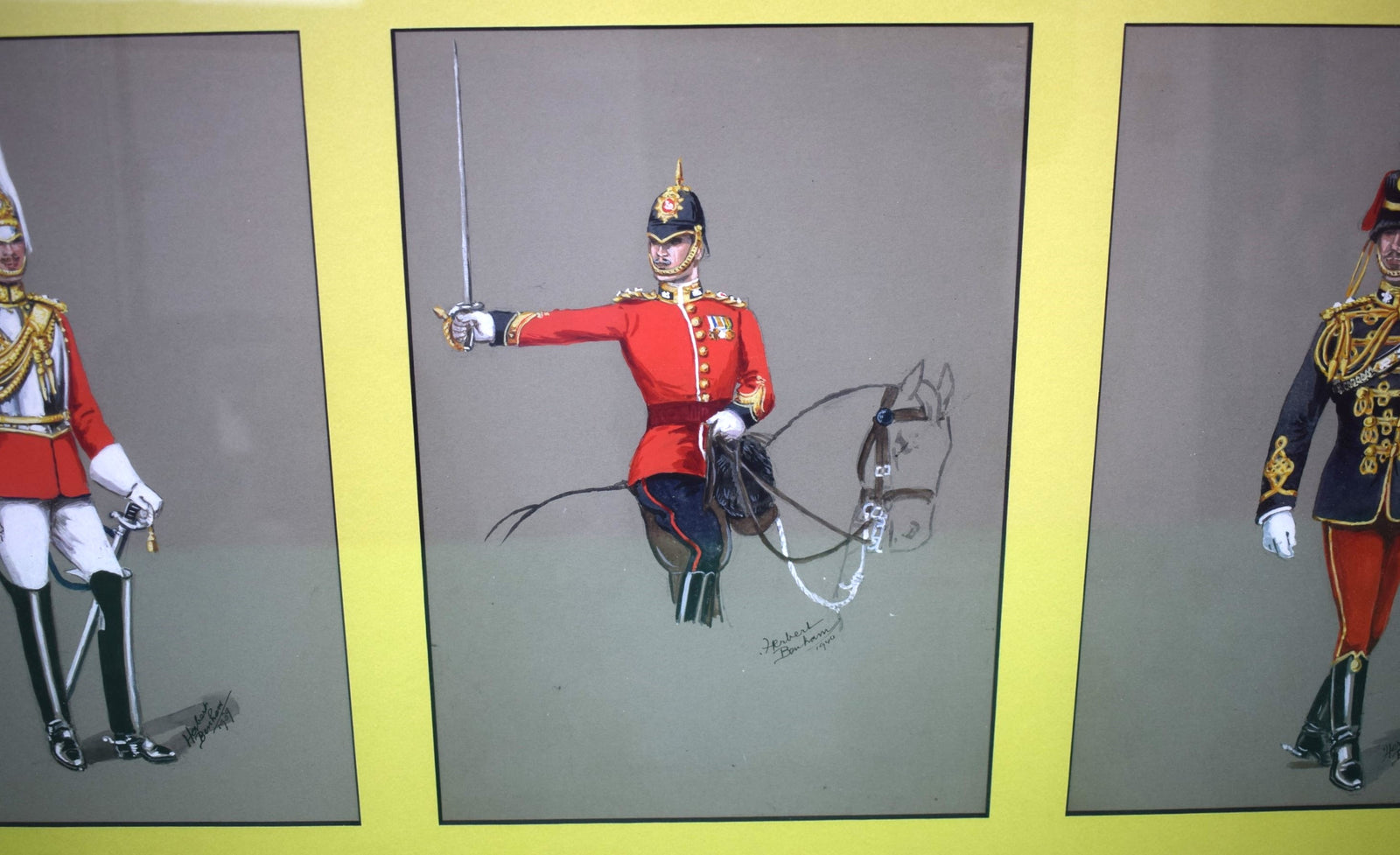 Three Guardsmen Gouache Triptych By Herbert Benham