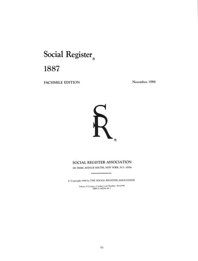 Social Register 1887 Facsimile Edition