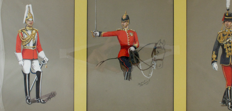 Three Guardsmen Gouache Triptych By Herbert Benham