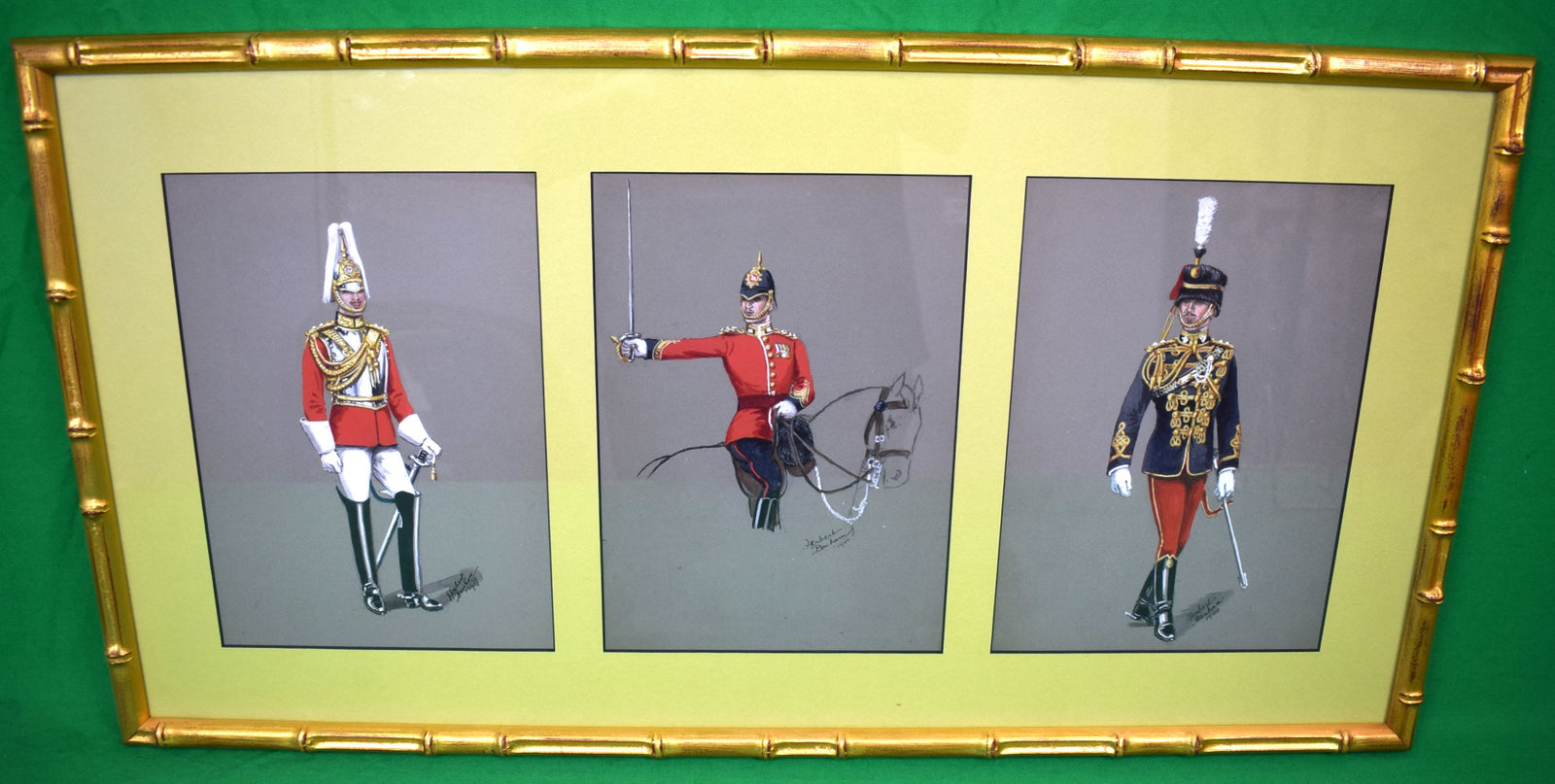 Three Guardsmen Gouache Triptych By Herbert Benham