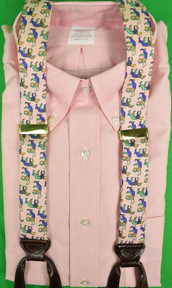 "Pink 'Hunting Dog' Print Silk Braces"