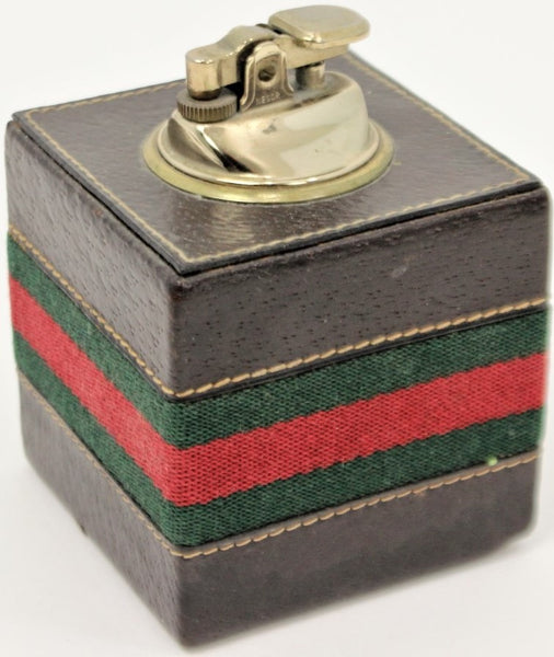 Gucci of Italy Cube Leather & Brass Lighter