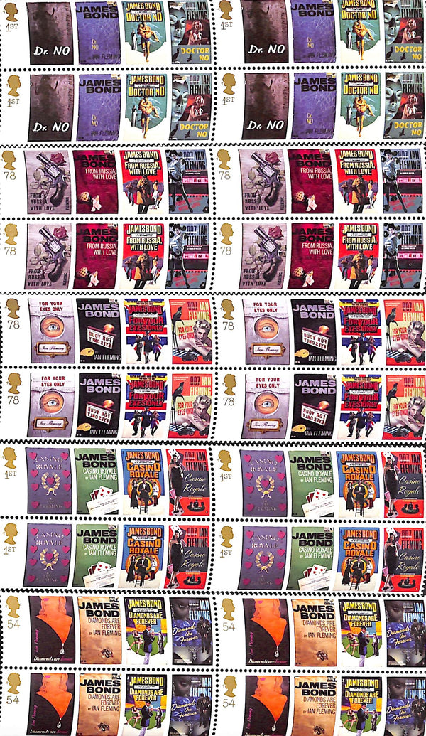 "Royal Mail x 20 Postage Stamp Blocks of James Bond Book Covers" 2008