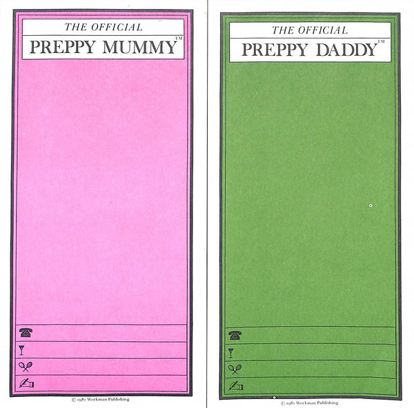 "The Official Preppy Note Pad" 1981 w/ 'Pink' Mummy & 'Green' Daddy (S