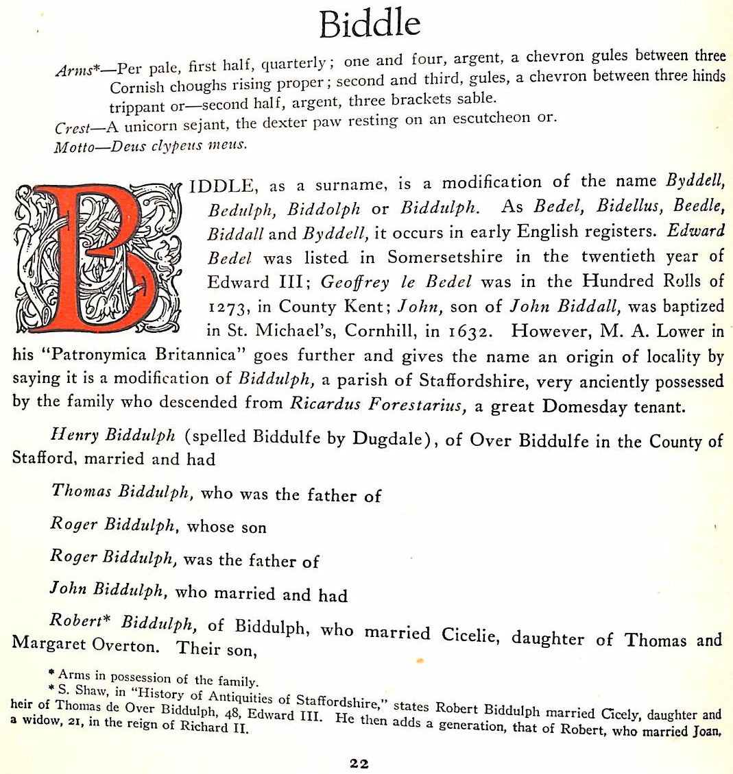 "Duke And Biddle Family Histories-Genealogical And Biographical" 1949