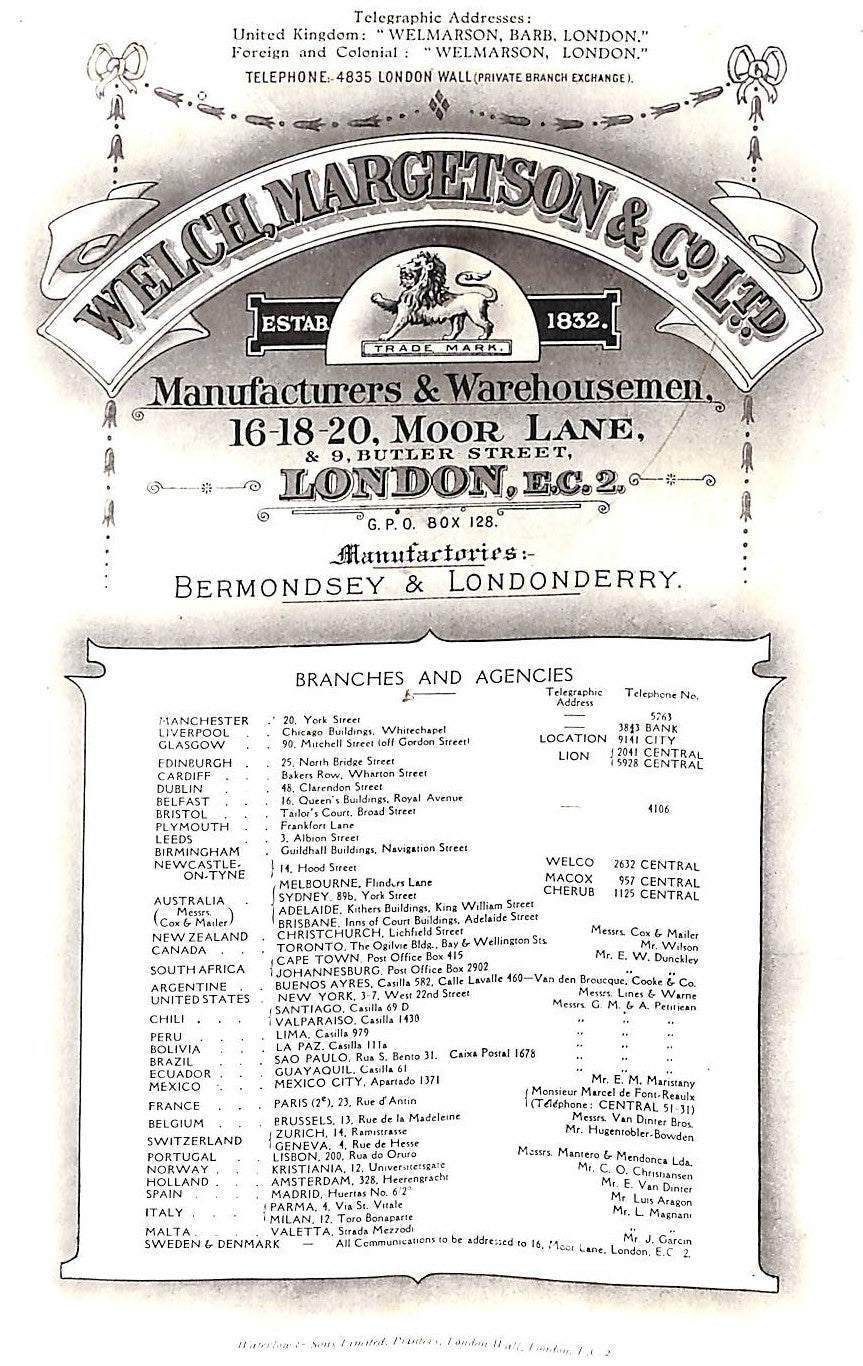 "Welch, Margetson & Co Ltd London c1920 Catalogue" (SOLD)
