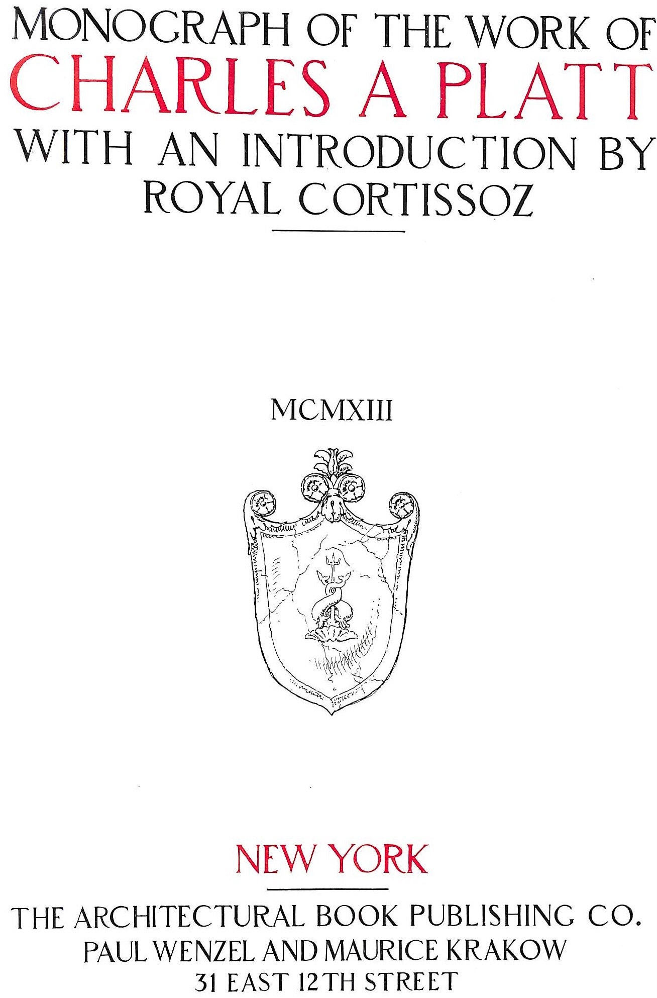 "Monograph Of The Work Of Charles A. Platt" (SOLD)