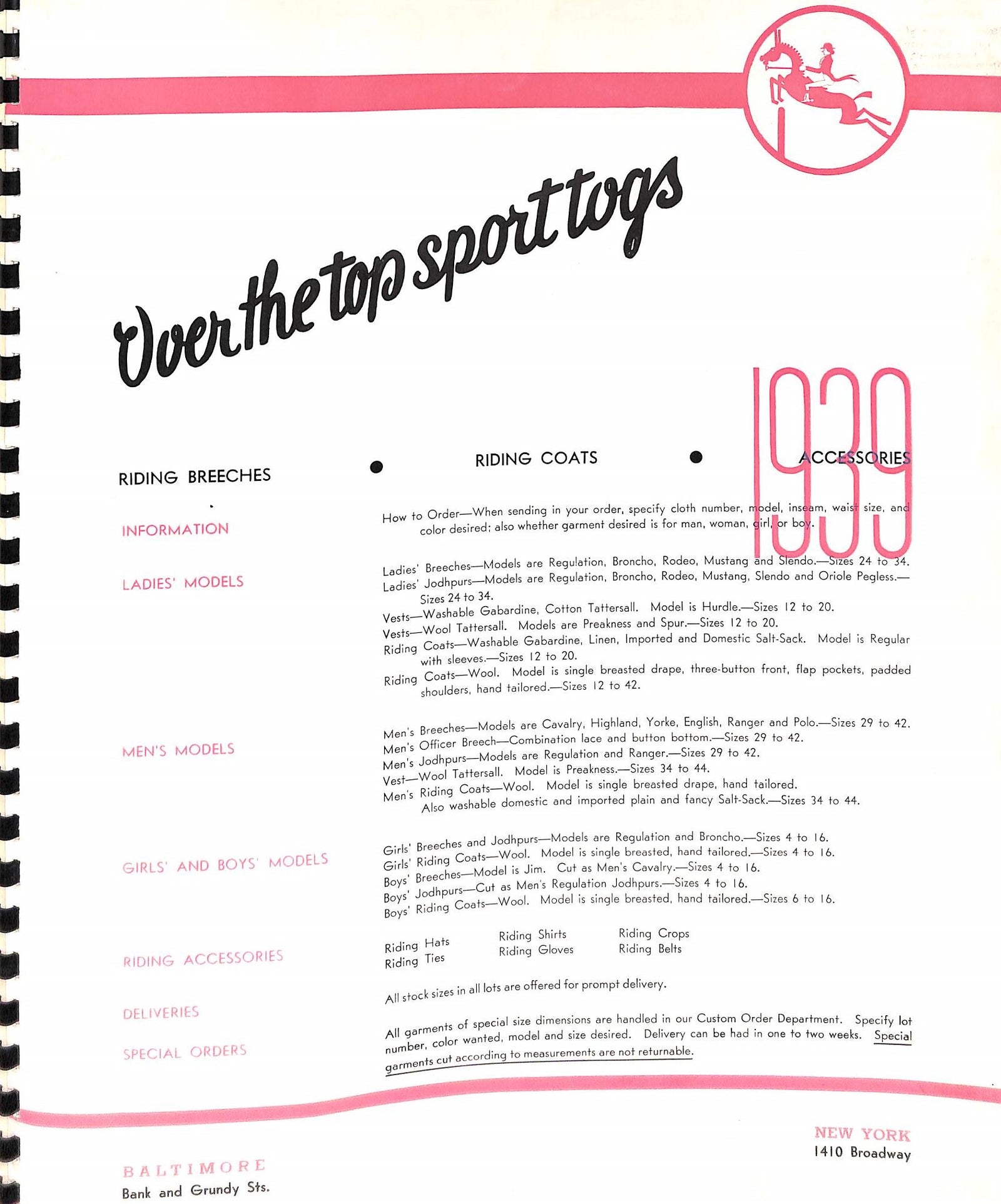 Over the Top Sport Togs 1939 Apparel Arts Equestrian Catalog