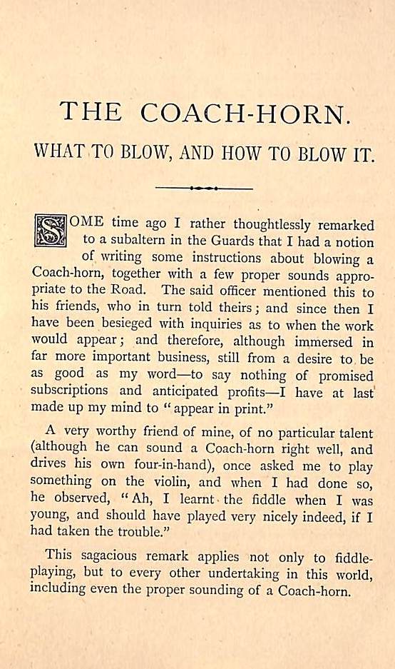 "The Coach-Horn: What To Blow, And How To Blow It" 1888 An Old Guard,