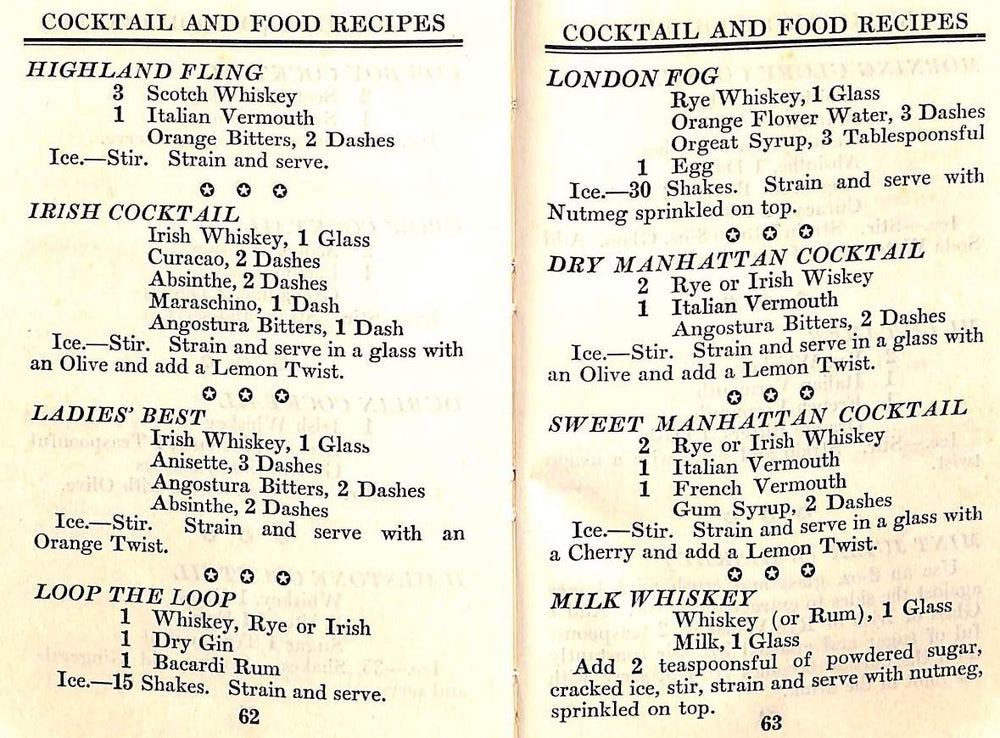 "Gordon's Cocktail And Food Recipes" 1934 GORDON, Harry Jerrold