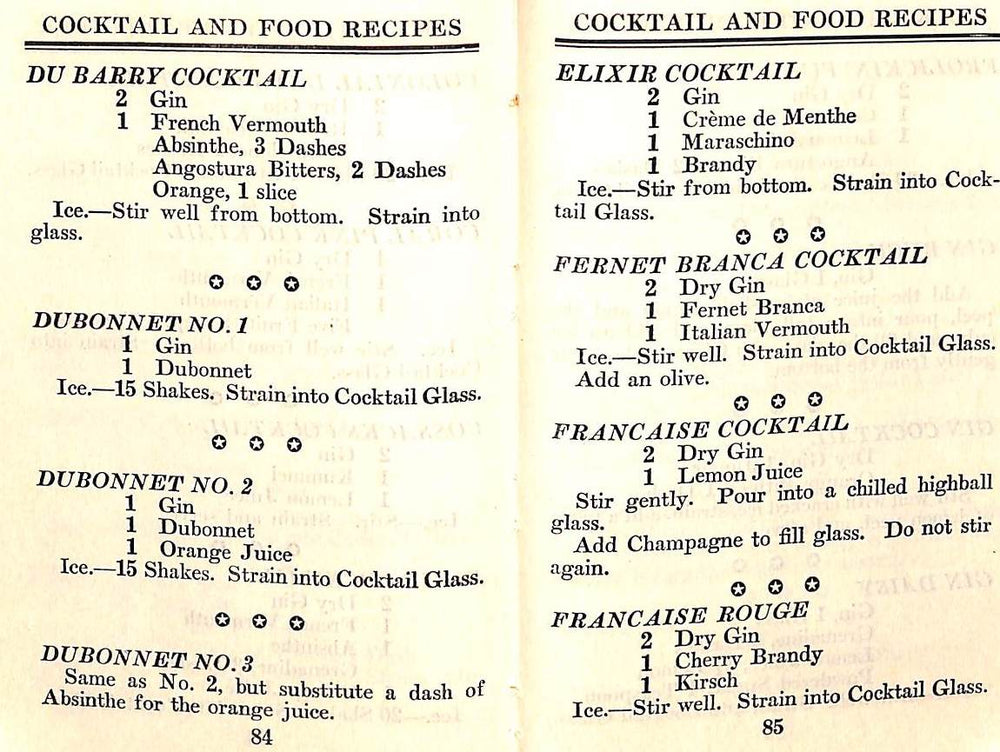 "Gordon's Cocktail And Food Recipes" 1934 GORDON, Harry Jerrold