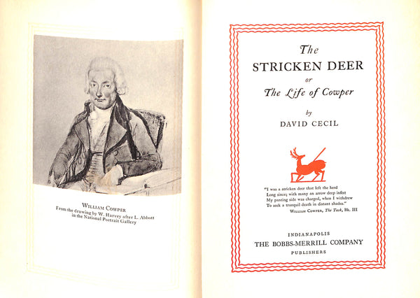 "The Stricken Deer: The Life Of Cowper" 1930 CECIL, David