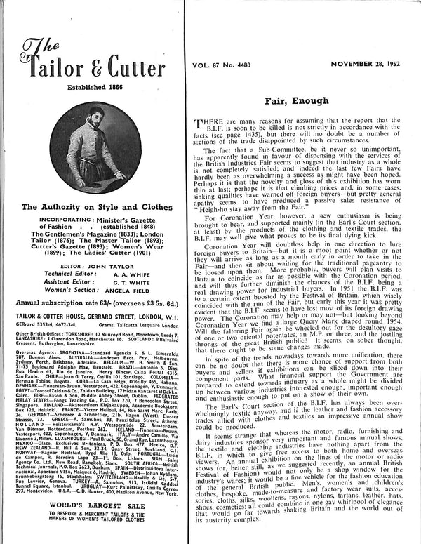 "The Tailor & Cutter The Authority On Style And Clothes" November 28,