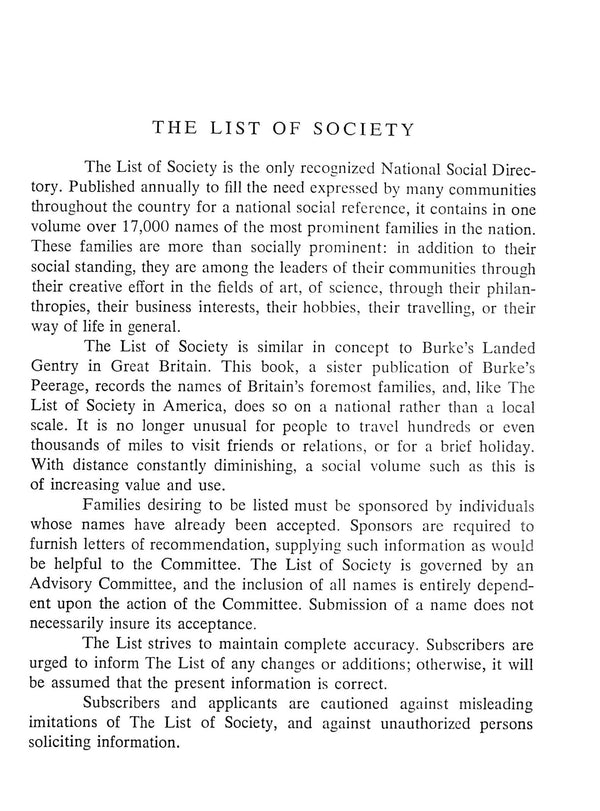 "The List Of Society 1956 The National Society Directory"