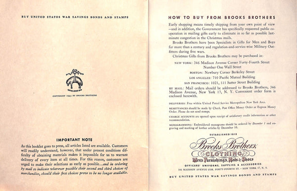 "Brooks Brothers Gifts For Men & Boys Christmas 1943 Catalog"
