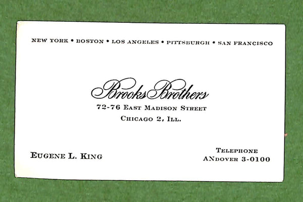 "Brooks Brothers c1960s Clothing Chicago Salesman's Card"