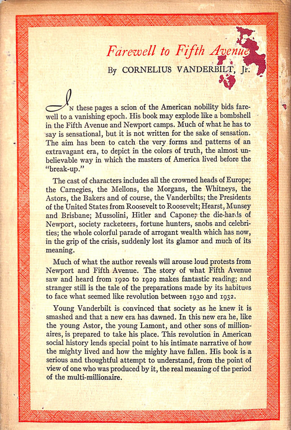 "Farewell To Fifth Avenue" 1935 VANDERBILT, Cornelius Jr. (SIGNED)