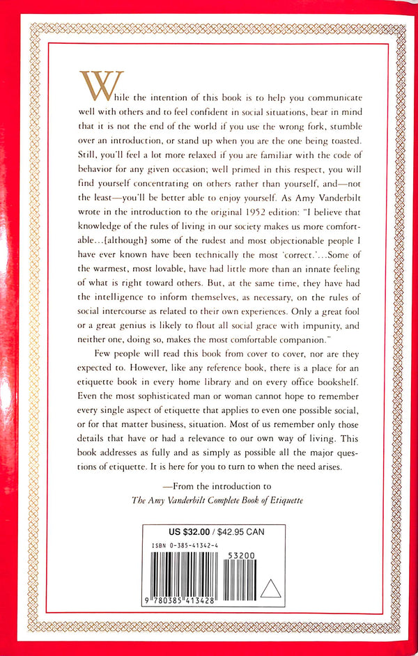 "The Amy Vanderbilt Complete Book Of Etiquette" 1995 TUCKERMAN, Nancy