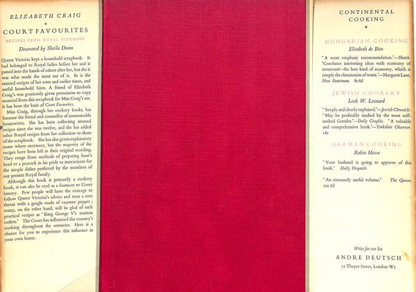 "Court Favourites Recipes From Royal Kitchens" 1953 CRAIG, Elizabeth