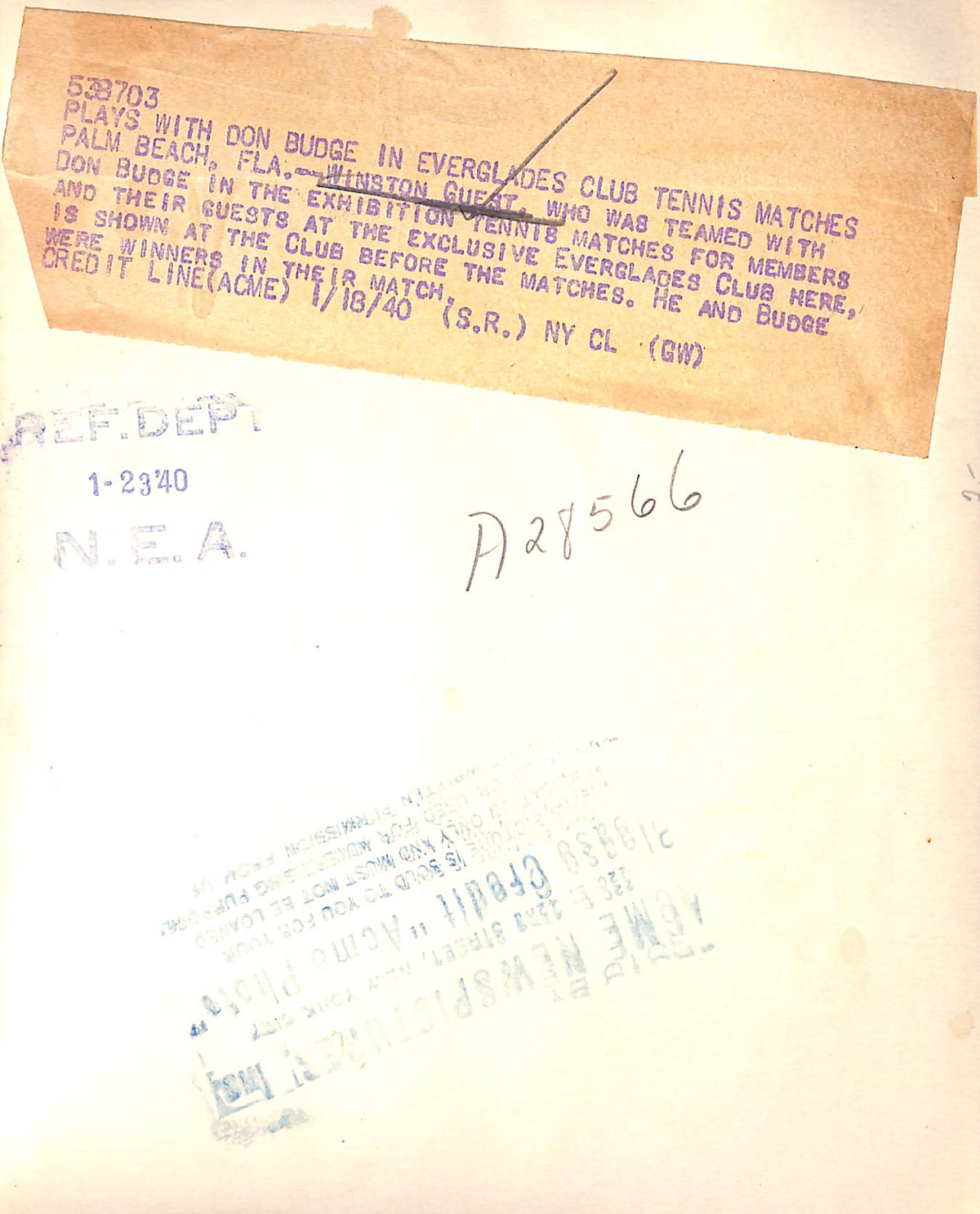 "Winston Guest Tennis Player At The Everglades Club Palm Beach c1940 P