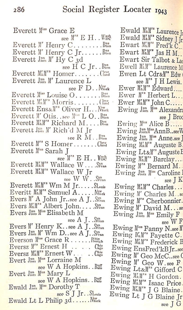Social Register Locater 1943