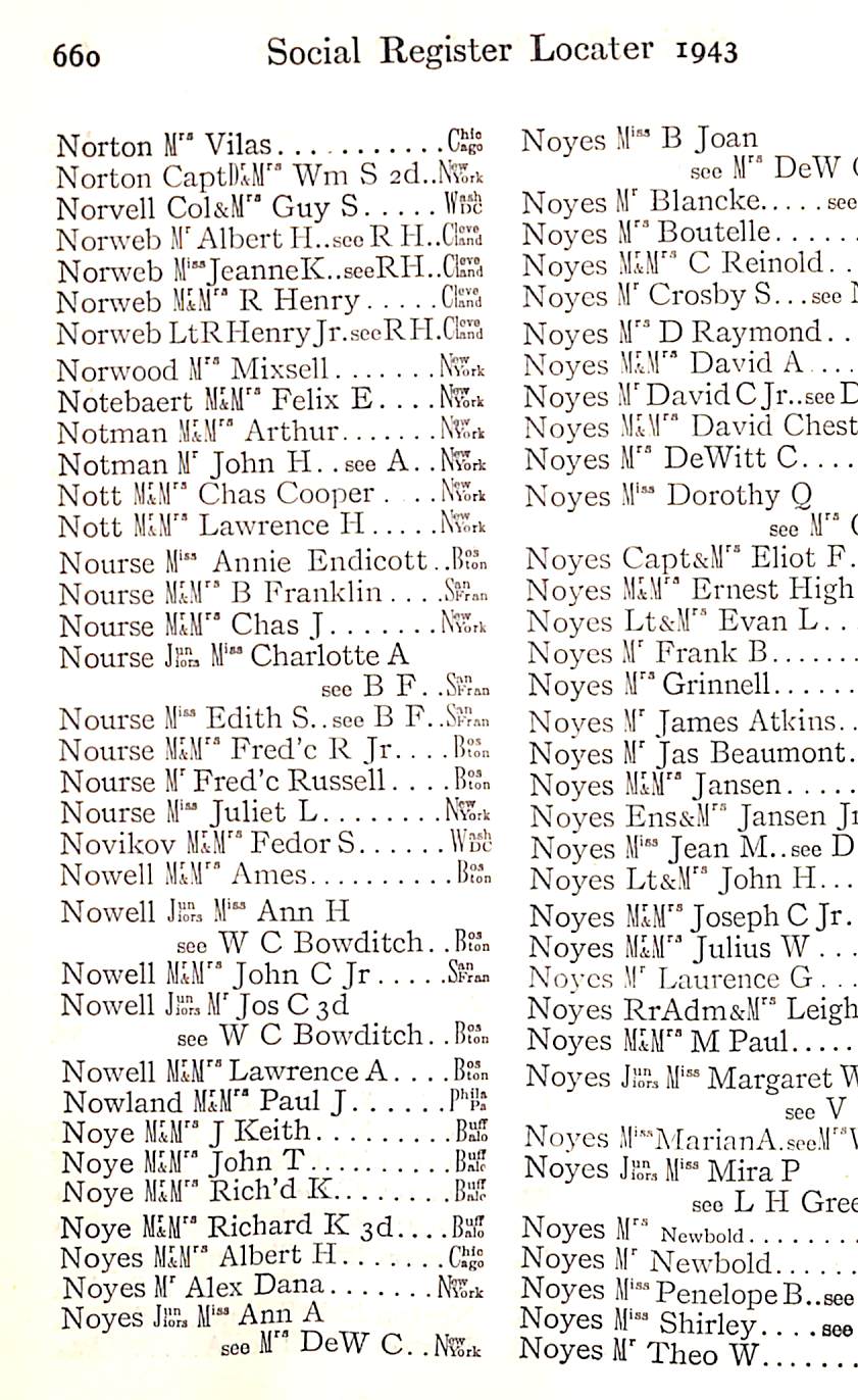 Social Register Locater 1943