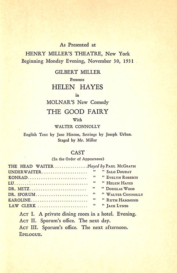 "The Good Fairy" 1932 MOLNAR, Ferenc