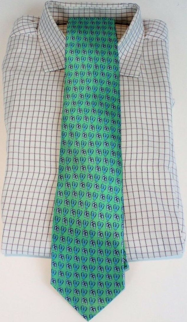 Twisted Fin "Flip-Flops" Print Seafoam Green Silk Tie