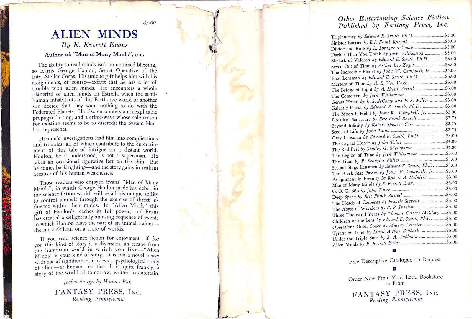 "Alien Minds" 1955 EVANS, E. Everett (INSCRIBED)