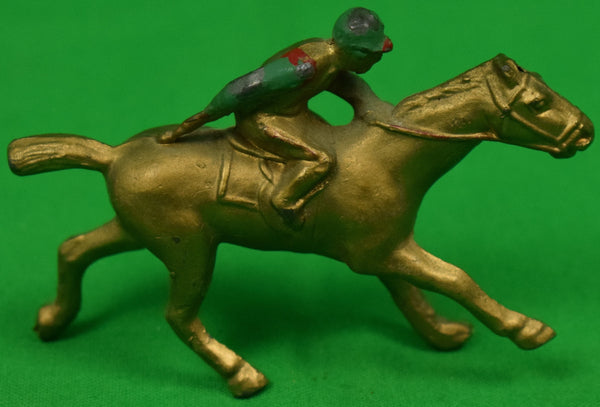 "Brass Hand-Painted Jockey on Racehorse"