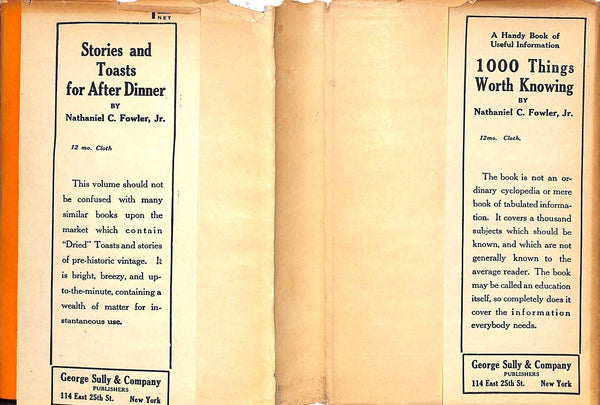 "Stories and Toasts for After Dinner" 1914 FOWLER, Nathaniel C. Jr.